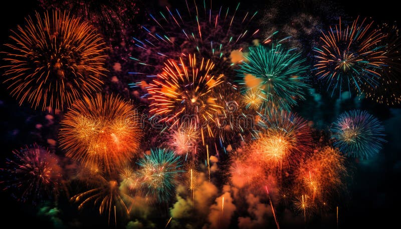 Glowing Vibrant Colors Illuminate Exploding Fireworks in Celebration ...