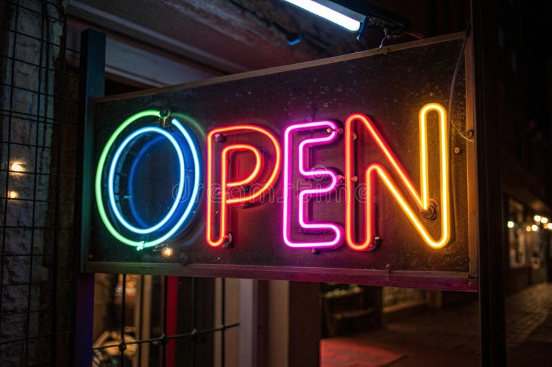 Glowing Vibrant Neon Open Sign - Generated by Ai Stock Illustration ...