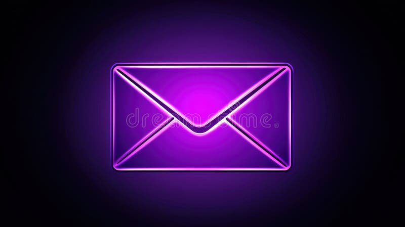 A Glowing Vibrant Purple Neon Envelope Icon Illuminated Against a ...