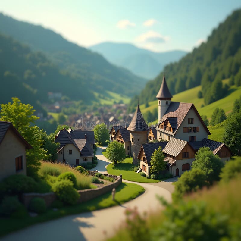 Glowing Village Captivating Tilt-Shift Scene in Studio Lighting Stock ...