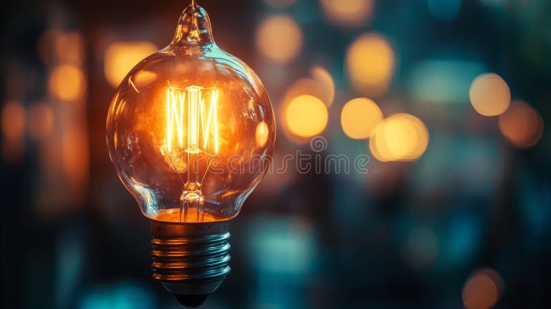 Glowing Vintage Light Bulb in a Modern Setting Stock Image - Image of ...