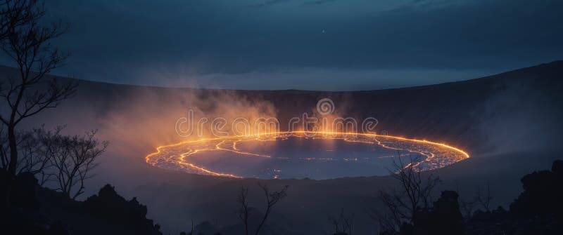 Glowing Volcanic Crater at Night Illuminated by Molten Lava Stock Photo ...
