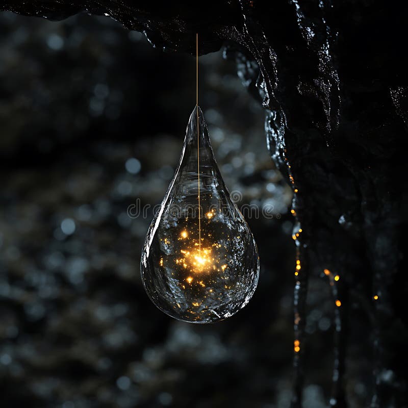 Glowing Water Drop with Sparkling Light Effects Stock Image - Image of ...
