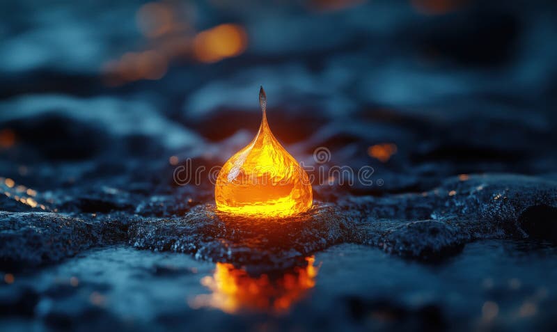 Glowing Water Droplet on Dark Surface Creating Mesmerizing Reflections ...