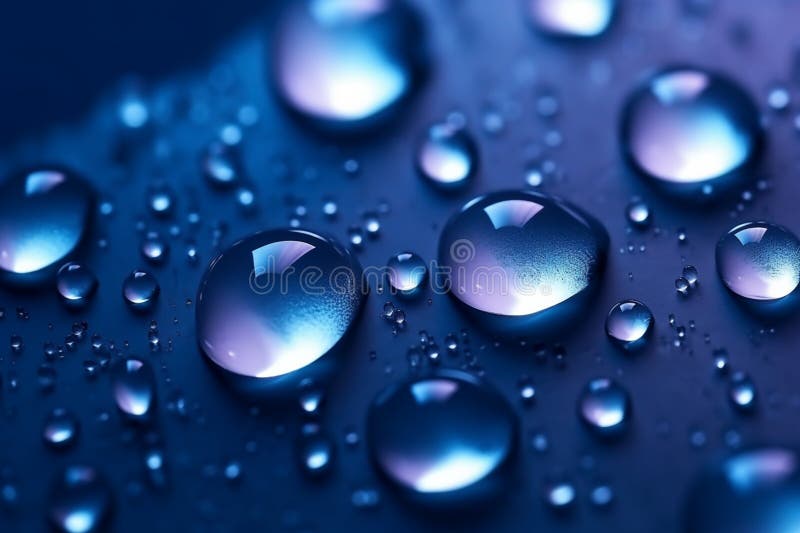 Glowing Water Drops on a Deep Blue Canvas with Gradient and Highlights ...