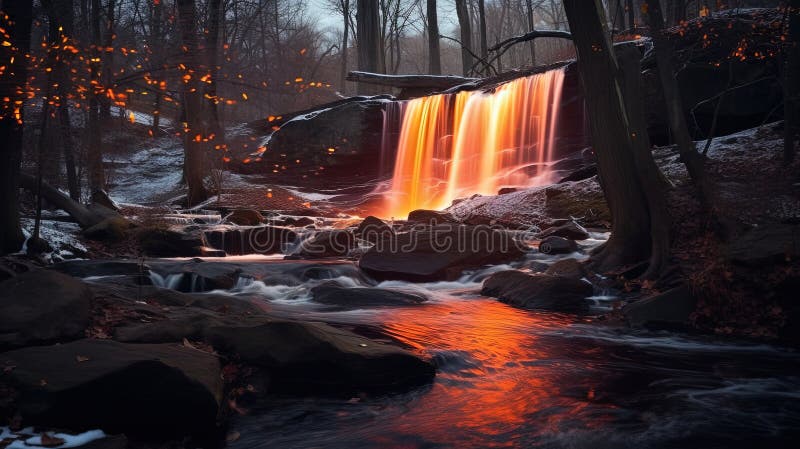 Glowing Waterfall at Night Illustration Stock Illustration ...