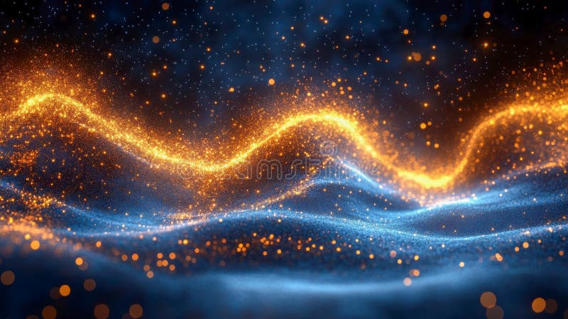 A Glowing Wave of Golden and Blue Particles Forming a Fluid Dynamic ...
