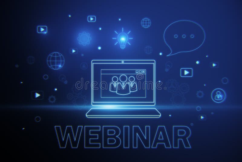 Glowing Webinar Hologram on Blurry Background. Online Education and ...