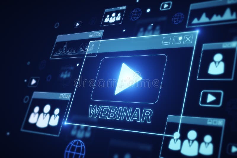 Glowing Webinar Hologram on Wallpaper. Online Education and Technology ...