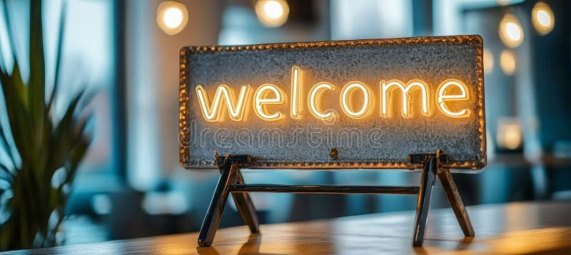 Glowing Welcome Sign on Desk Symbolizing Friendly Onboarding Process in ...