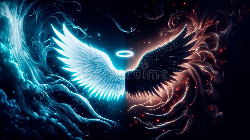 Glowing White Angel Wing Vs Black Demon Wing, Good Vs Evil Illustration ...
