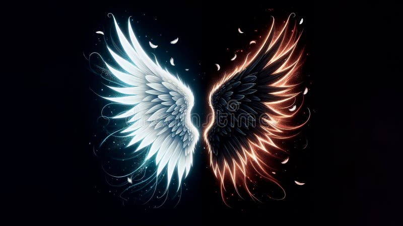 Glowing White Angel Wing Vs Black Demon Wing, Good Vs Evil Illustration ...