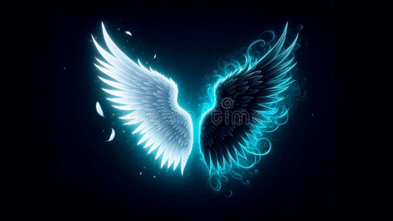 Glowing White Angel Wing Vs Black Demon Wing, Good Vs Evil Illustration ...