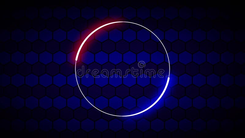 Glowing White Blue and Red Circle on a Blue Hexagonal Background Stock ...