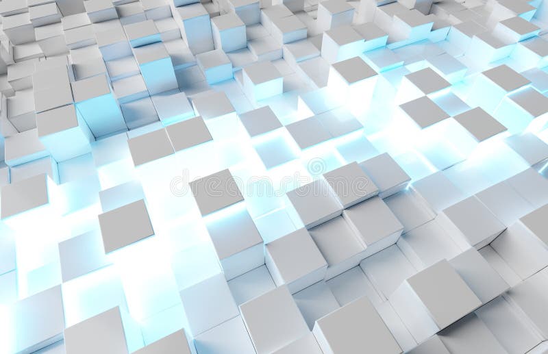 Glowing White and Blue Squares Background Pattern 3D Rendering Stock ...
