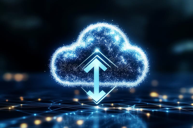 A Glowing White Cloud Showcases a Digital Upload Arrow Signifying Cloud ...