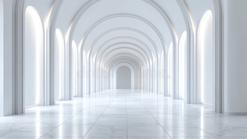 A Glowing White Hallway Defines the Futuristic Interior of a Modern ...