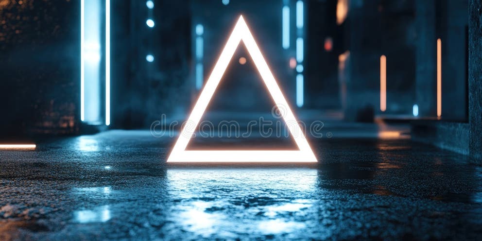 Glowing White Neon Triangle Floating in Space for SciFi Abstract ...