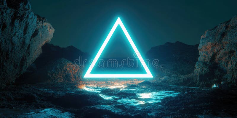 Glowing White Neon Triangle Floating in Space for SciFi Abstract ...