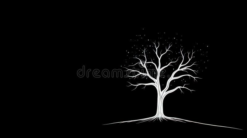 Glowing White Tree Illustration on Black Background Stock Image - Image ...