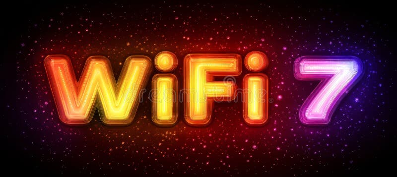 Glowing WiFi 7 Logo on a Sparkling Digital Background. Highlighting ...