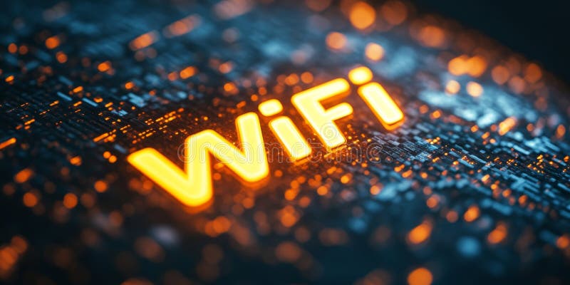 Glowing WiFi Sign on Abstract Technological Background, Wireless ...