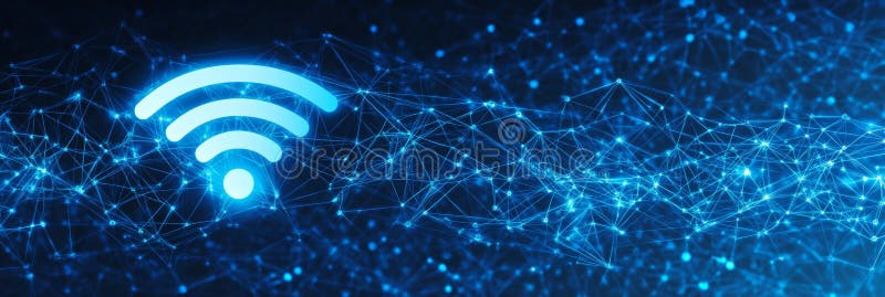 Glowing Wifi Signal on Abstract Blue Technology Background with ...