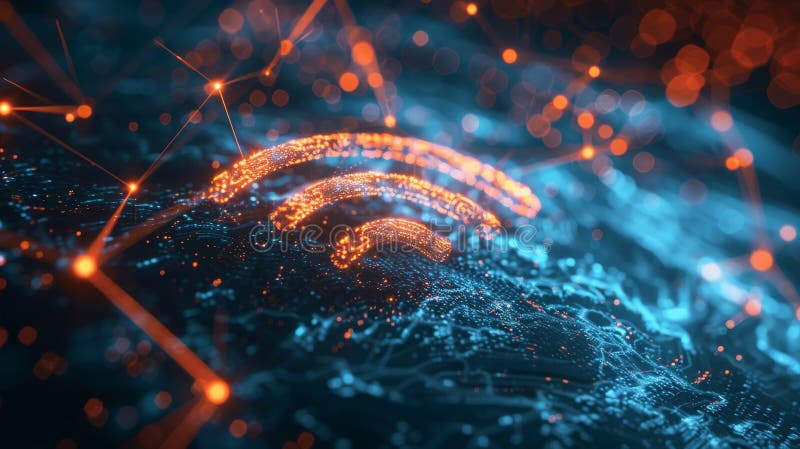 Glowing WiFi Symbol Abstract Background with Dynamic Data Connections ...
