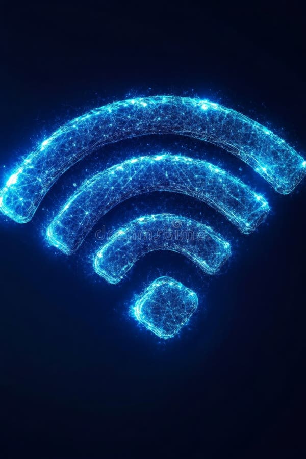 Glowing Wifi Symbol on Blue Digital Background Abstract Technology and ...