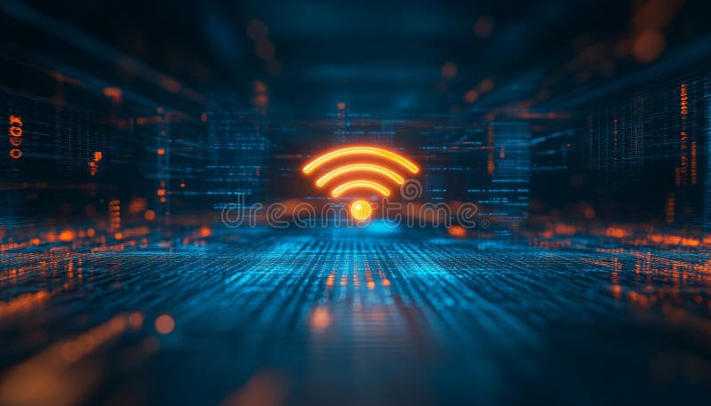 Glowing WiFi Symbol on Blue Digital Background, Internet Connectivity ...