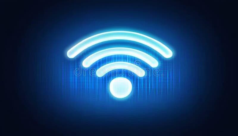 Glowing WiFi Symbol on Blue Digital Background. Wireless Network ...