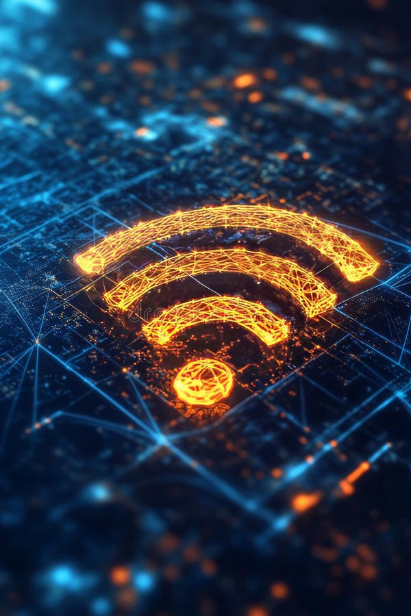 Glowing Wifi Symbol on Blue Digital Circuit Board, Wireless Technology ...