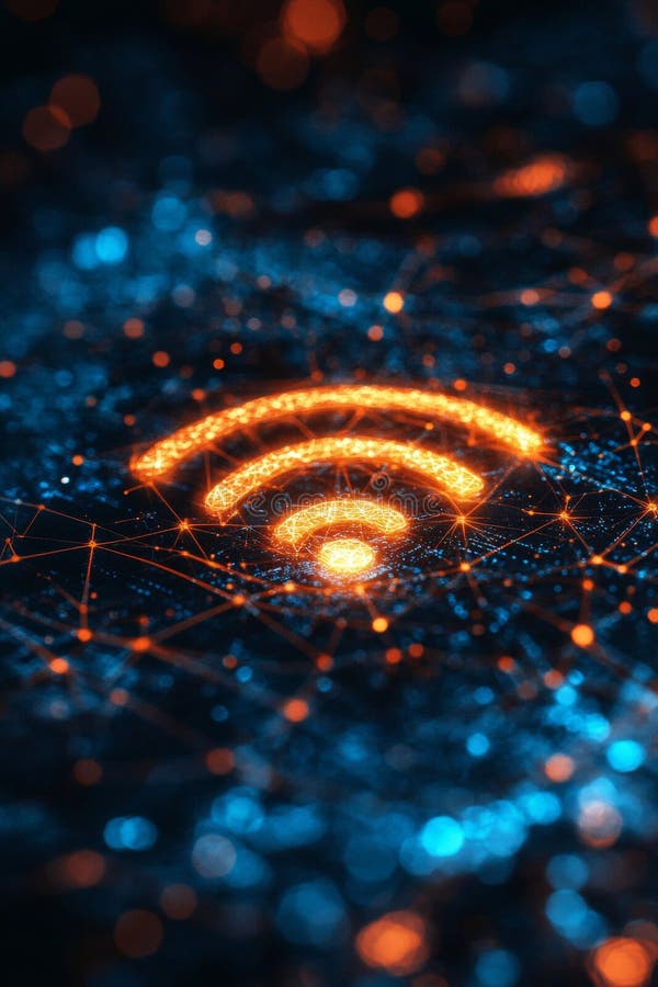 Glowing Wifi Symbol on Blue Digital Network Background, Internet ...