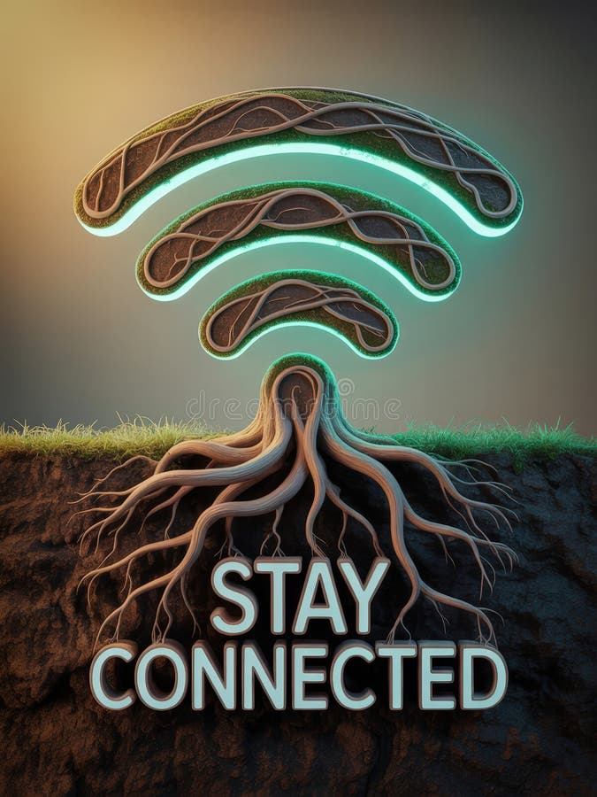 Digital Illustration of a Glowing Wifi Symbol Emerging from Tree Roots ...
