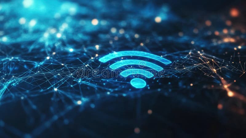 Glowing WiFi Symbol Wireless Internet Connection Technology Stock Photo ...