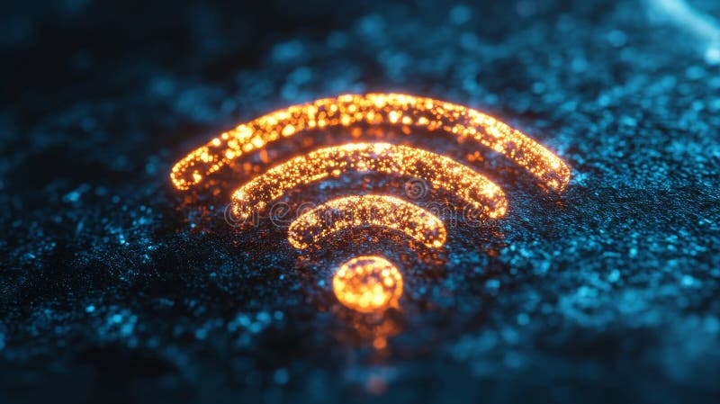 Glowing Wifi Symbol, Wireless Technology Concept with Glowing Blue ...