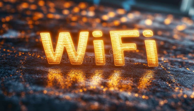 Glowing WiFi Text on Technological Background, Highlighting Wireless ...
