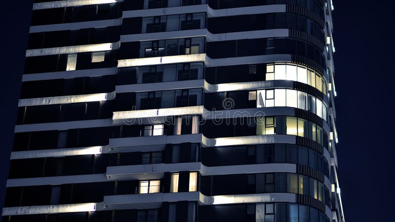 Glowing Windows of the Multi-storey Building in Night. Stock Photo ...