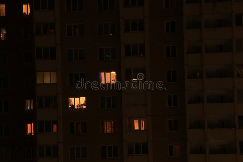 Glowing Windows of Night Houses Stock Image - Image of evening ...