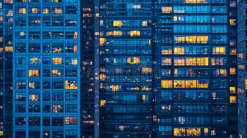 Glowing Windows of Skyscrapers Create an Abstract Night City Skyline ...