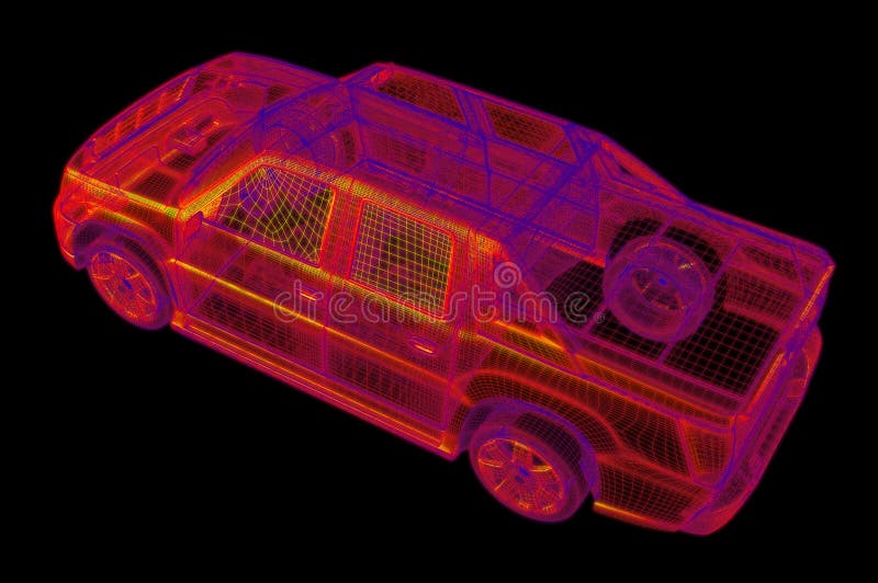 Glowing Wireframe of a Car 3d Model Stock Illustration - Illustration ...