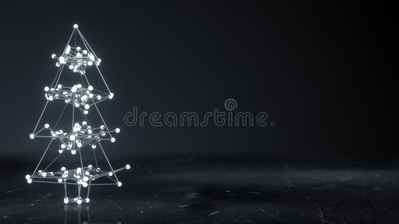 Glowing Wireframe Christmas Tree Shape Stock Illustration ...