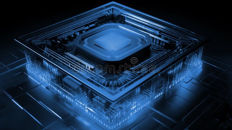 Glowing Wireframe of CPU on Motherboard Stock Image - Image of style ...