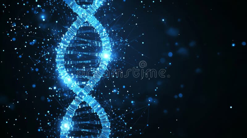 A Glowing, Wireframe DNA Helix with a Polygonal Structure and a Shining ...
