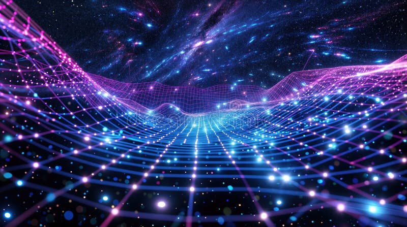 Synthwave Wireframe Grid in Space Stock Illustration - Illustration of ...