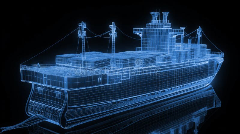 Glowing Wireframe of a Massive Container Ship Transporter Stock Image ...