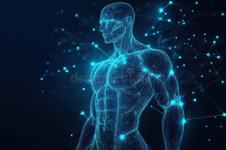 3D Wireframe Mesh Model of Human Muscle Structure with Glowing Contours ...