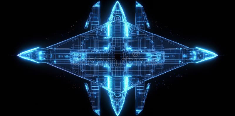 The Glowing Wireframe Model of a Futuristic Spaceship Boasts Sharp ...