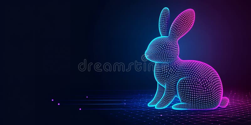 Glowing Wireframe Rabbit with Blue and Pink Gradient on a Dark ...