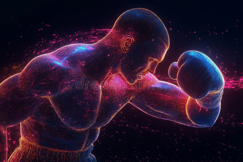 Dynamic Digital Wireframe of a Boxer in Action Showcasing Muscle and ...